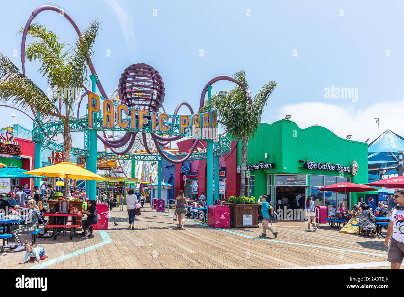 Santa Monica, California USA. May 30, 2019. Tourists colorful crowd ...