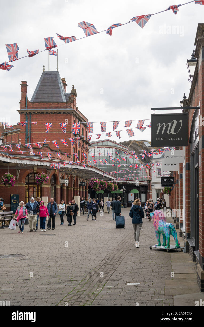 People out and about in Windsor Yards in Royal Windsor Station, England ...