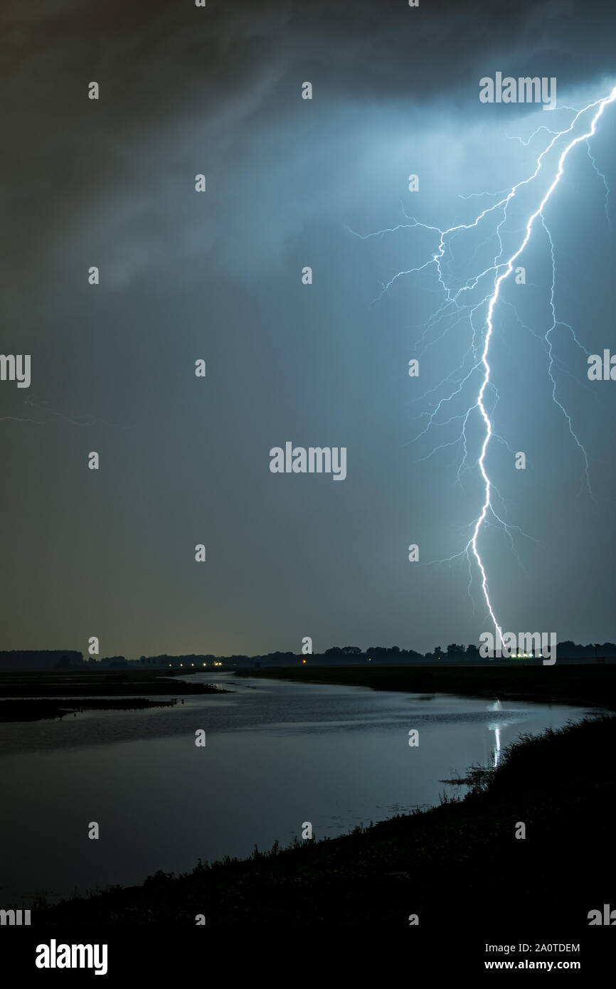 Multiple branched lightning bolt over a lake near Rotterdam, The ...