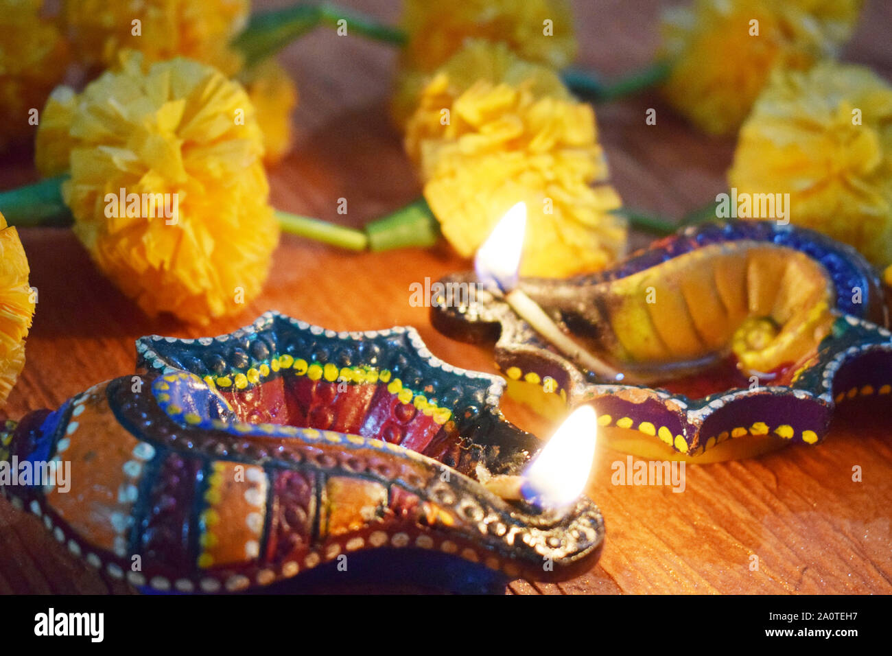 Colorful designed conch shaped pair of fiya for Diwali festival Stock ...