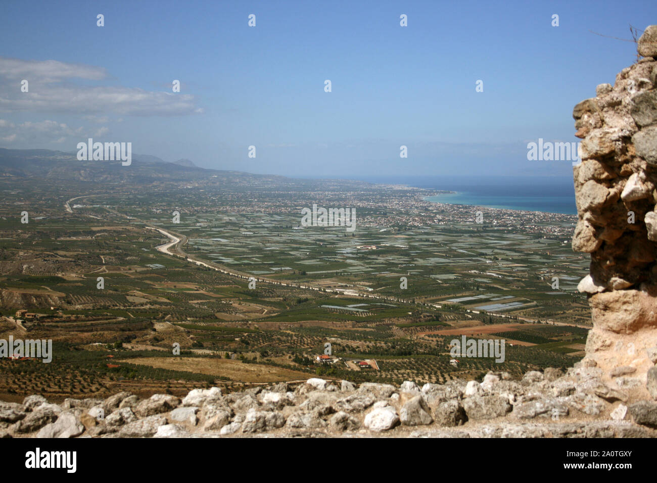 View of the Corinthian plain and gulf from the Acrocorinth Castle of ...