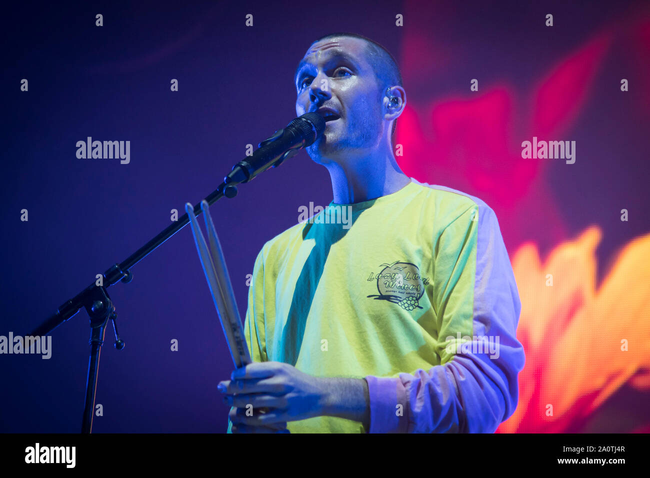 Lead singer of British Indie pop band, Bastille, Dan Smith performs a ...