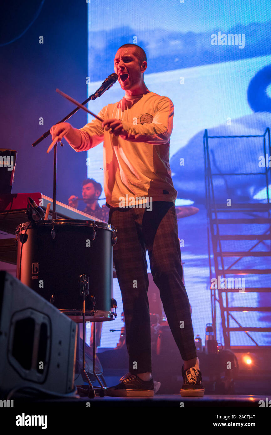 Lead singer of British Indie pop band, Bastille, Dan Smith performs a ...