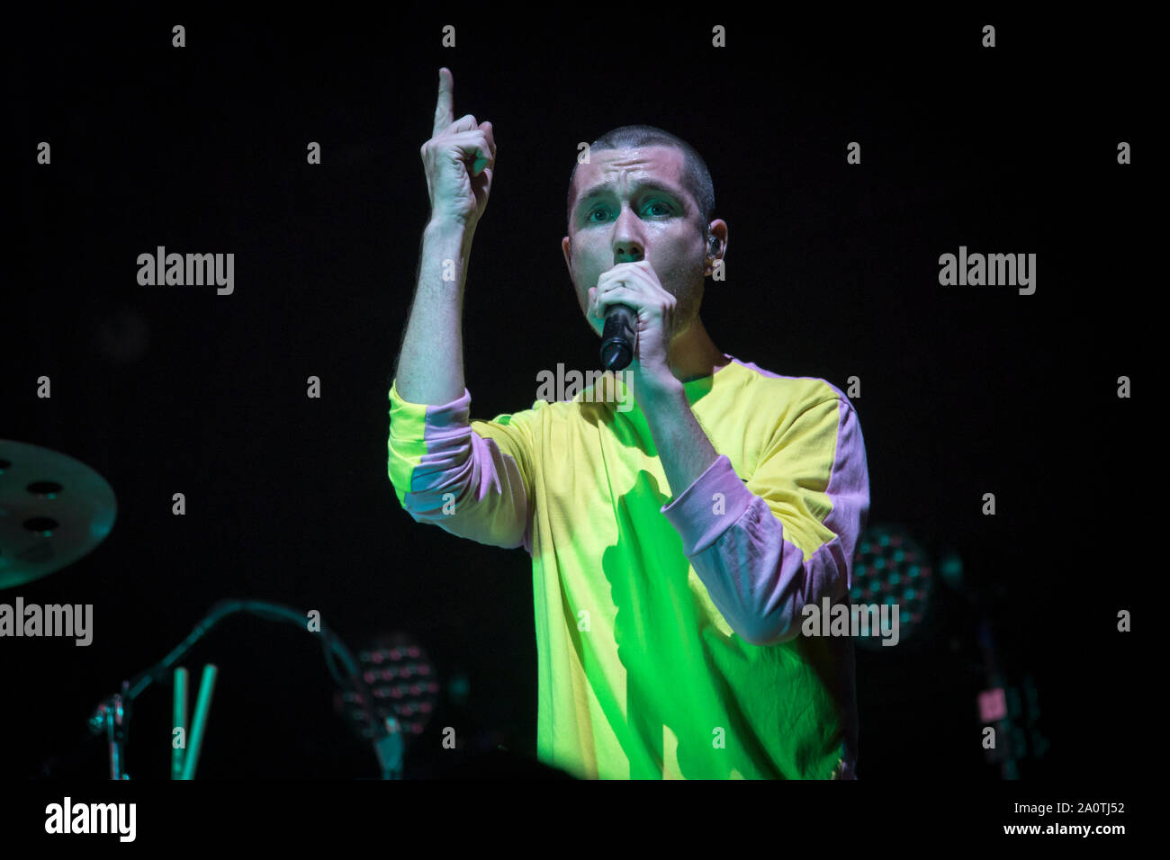 Lead singer of British Indie pop band, Bastille, Dan Smith performs a ...