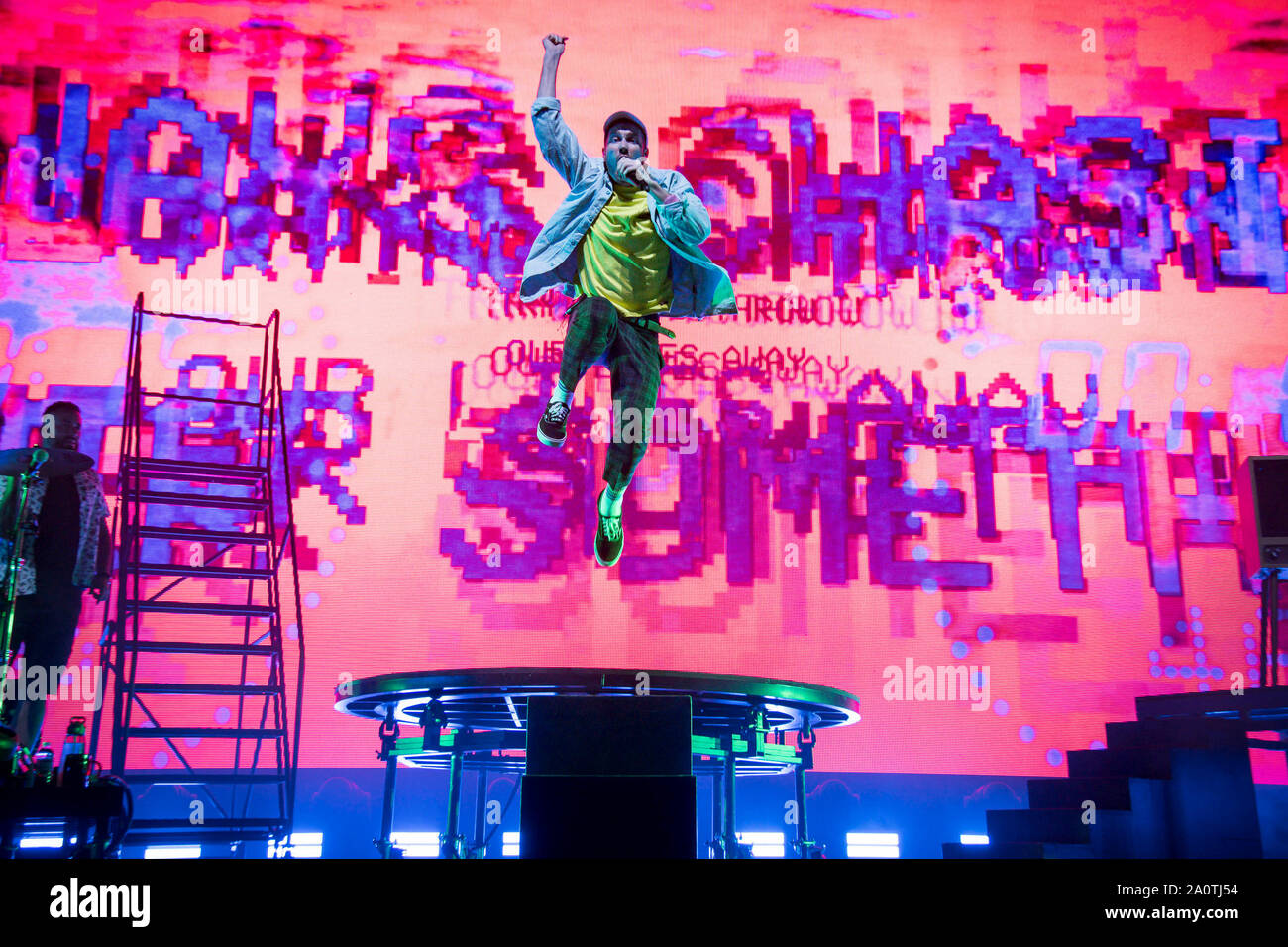 Lead singer of British Indie pop band, Bastille, Dan Smith performs a ...