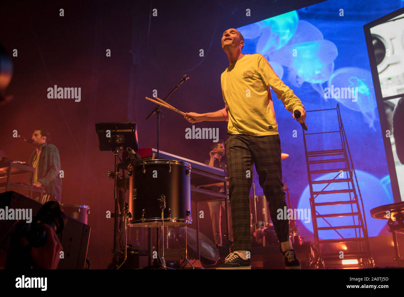 Lead singer of British Indie pop band, Bastille, Dan Smith performs a ...