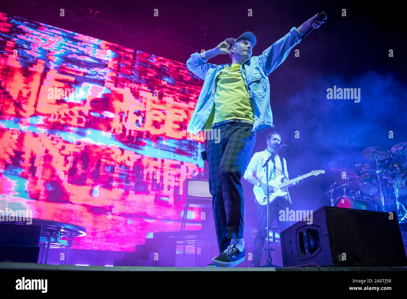 Lead singer of British Indie pop band, Bastille, Dan Smith performs a ...