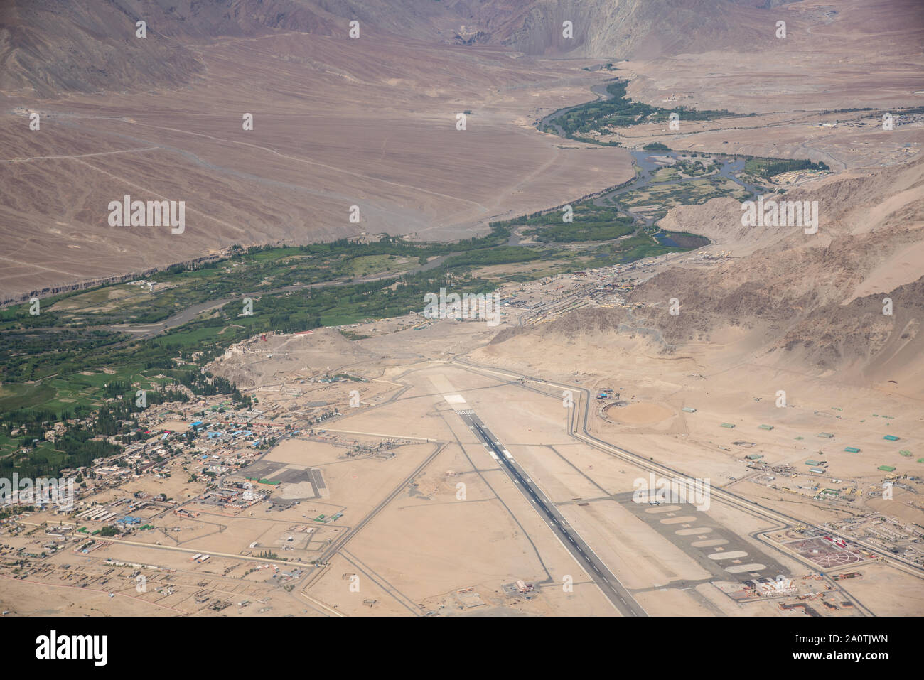 aerial view at landscape and airport from Leh, Ladakh, India Stock ...