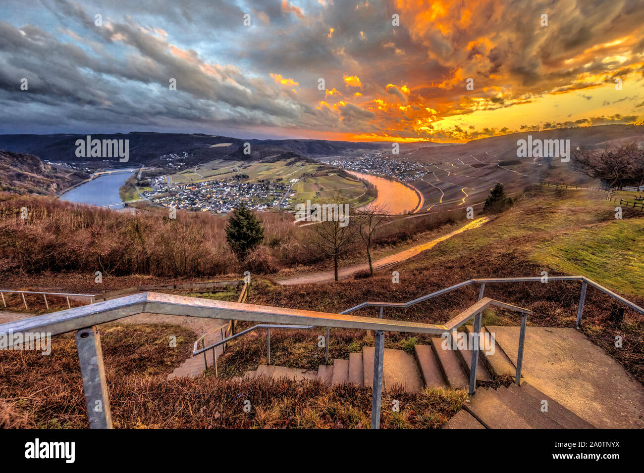 Spectacular sunset over Mosel river valley near Krov, Germany Stock ...