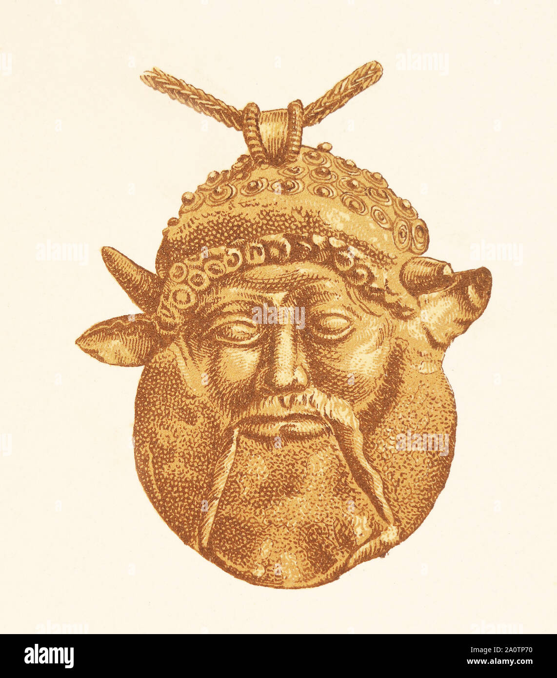 Gold pendant of the Etruscans. Lithography of the 19th century Stock ...