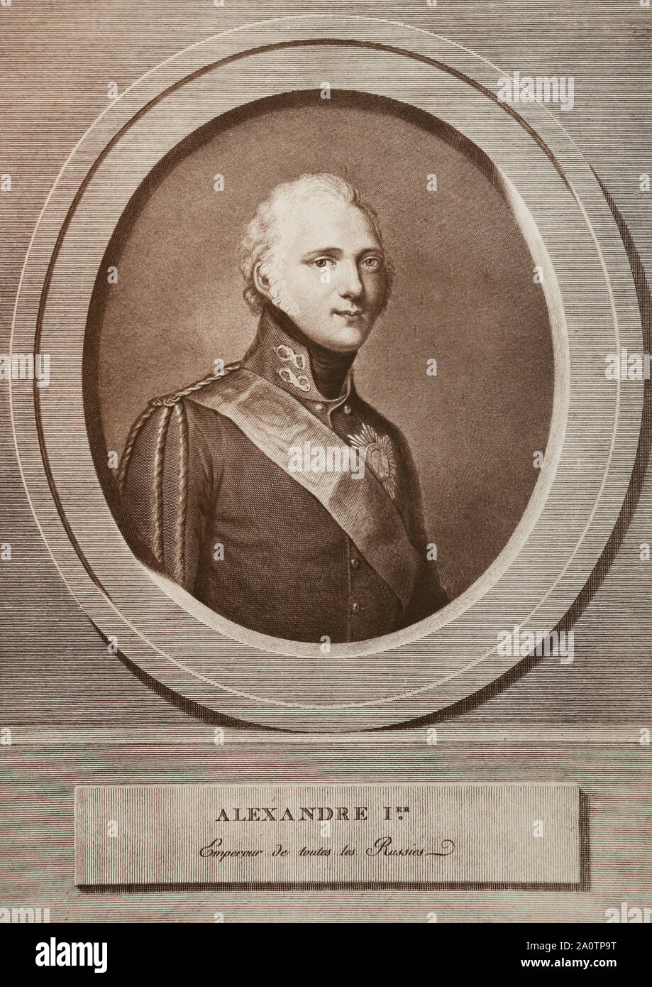Portrait of the Russian Emperor Alexander I. Engraving of the 19th ...