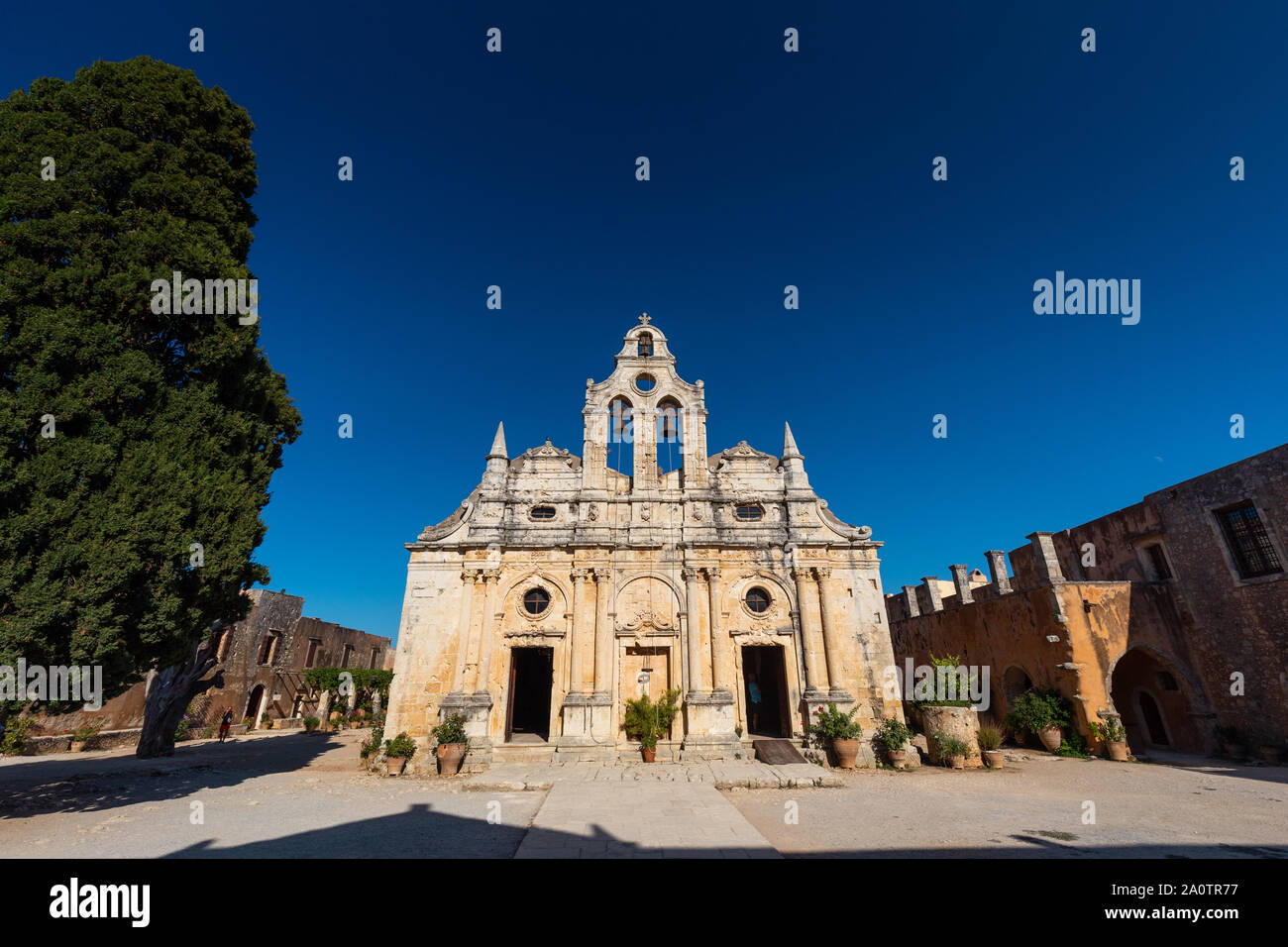 Front facade of the Monastery of Arkadi (Moní Arkadíou), an Eastern ...