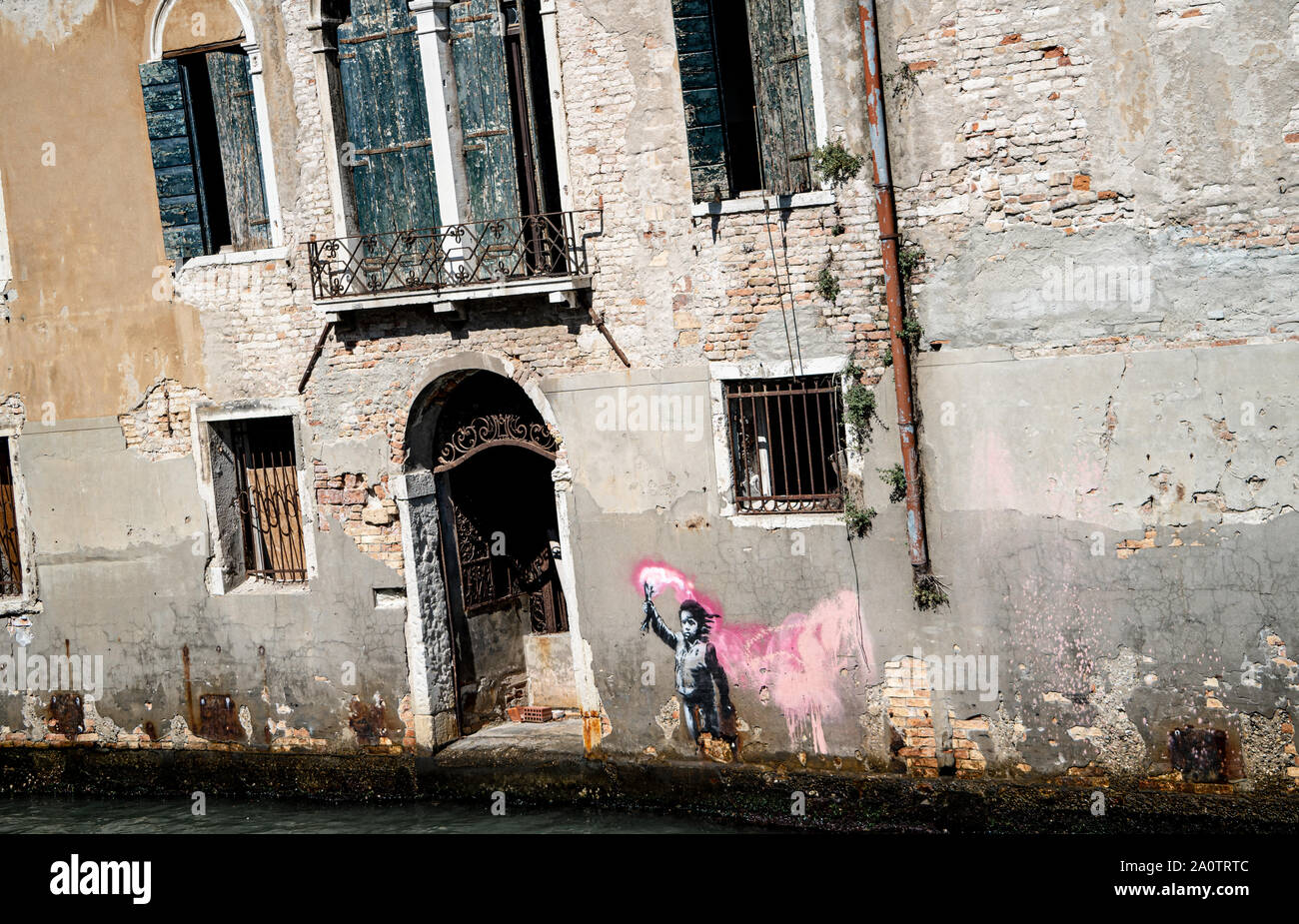 Banksy 'Migrant Child', mural / graffiti / art, Dorsoduro district ...