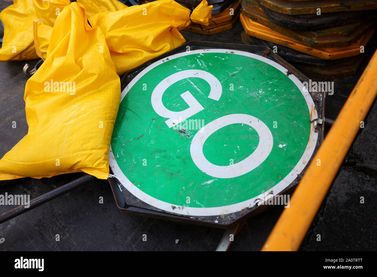 Road signs in the back of a lorry in Bognor Regis, West Sussex, UK ...