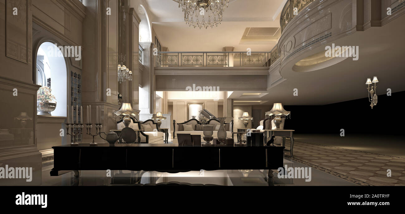 3d render of neo classic home living room Stock Photo - Alamy
