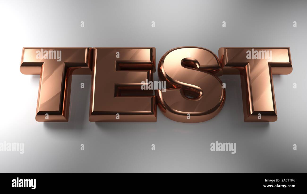 TEST write in satin metal copper - 3D rendering illustration Stock ...