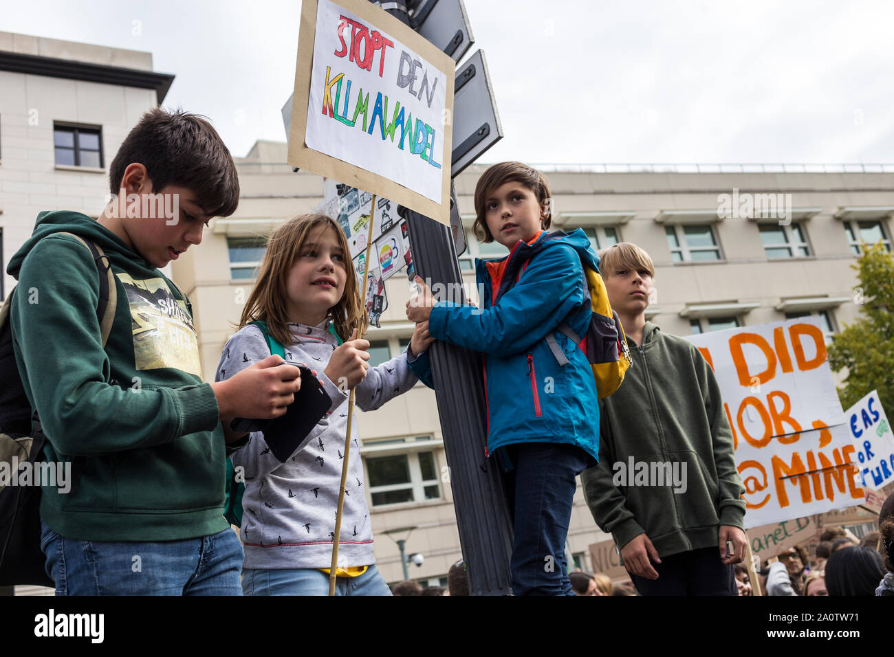 Berlin, Germany 9/20/2019 Young Students With Stand Up On A Vantage ...