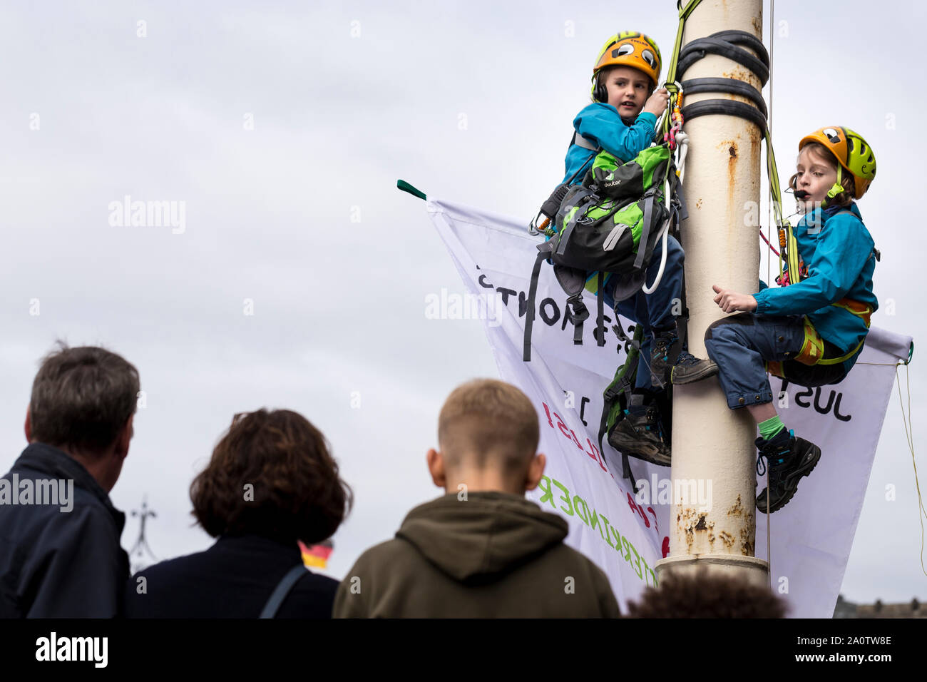 Berlin, Germany 9/20/2019 Two Young Girls Tied With Climbing Equipment ...