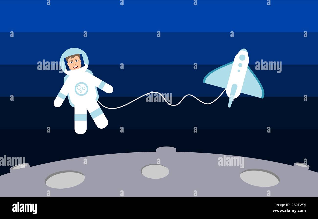 Male astronaut floats in space around the space shuttle. Smiling man in ...