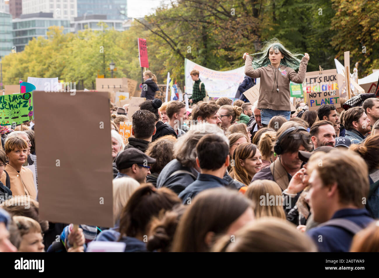 Berlin, Germany 9/20/2019 A Crowd Of People Take to Streets Of The ...