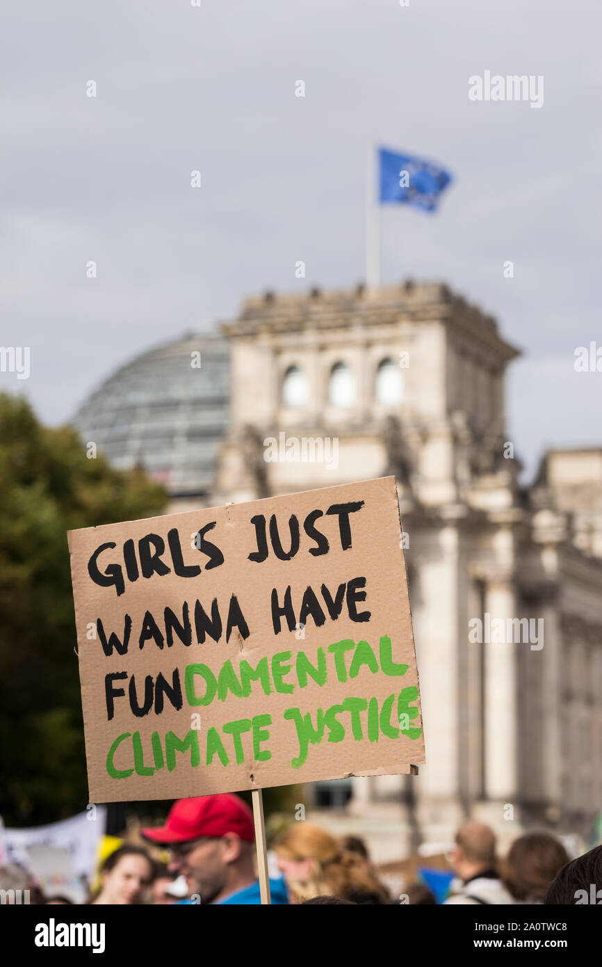 Berlin, Germany 9/20/2019 A protest sing that reads GIRLS JUST WANNA ...