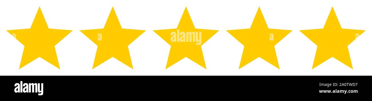 Five yellow stars rating review vector icon for apps and webdesign ...