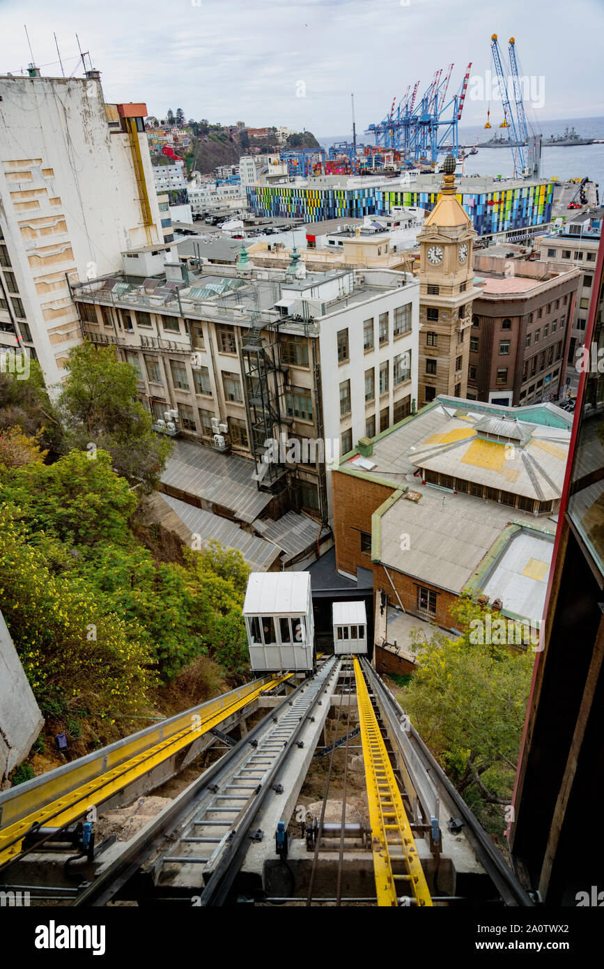 Valparaiso, Chile - 2019-06-28 - Funicular Cars Climb Hill Stock Photo ...