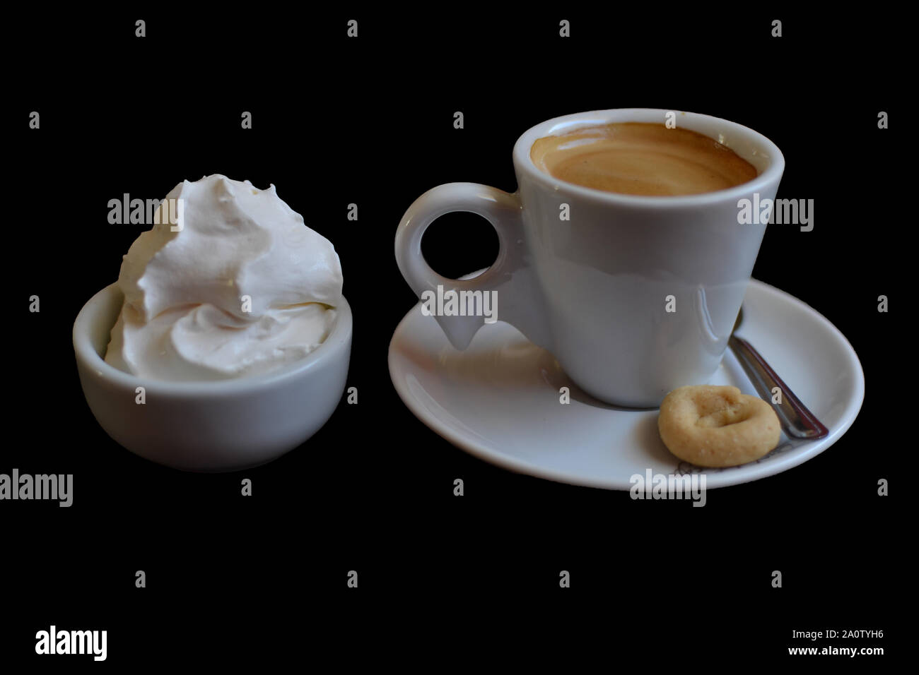 coffee and chantilly cream in a black background Stock Photo - Alamy