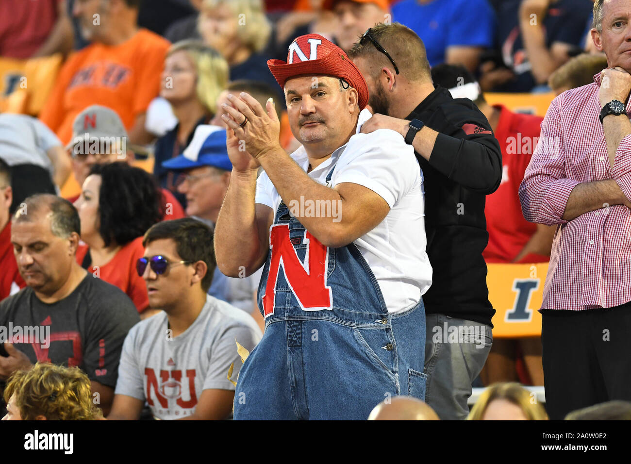 Champaign, Illinois, USA. 21st Sep, 2019. Cornhusker fan cheering for ...