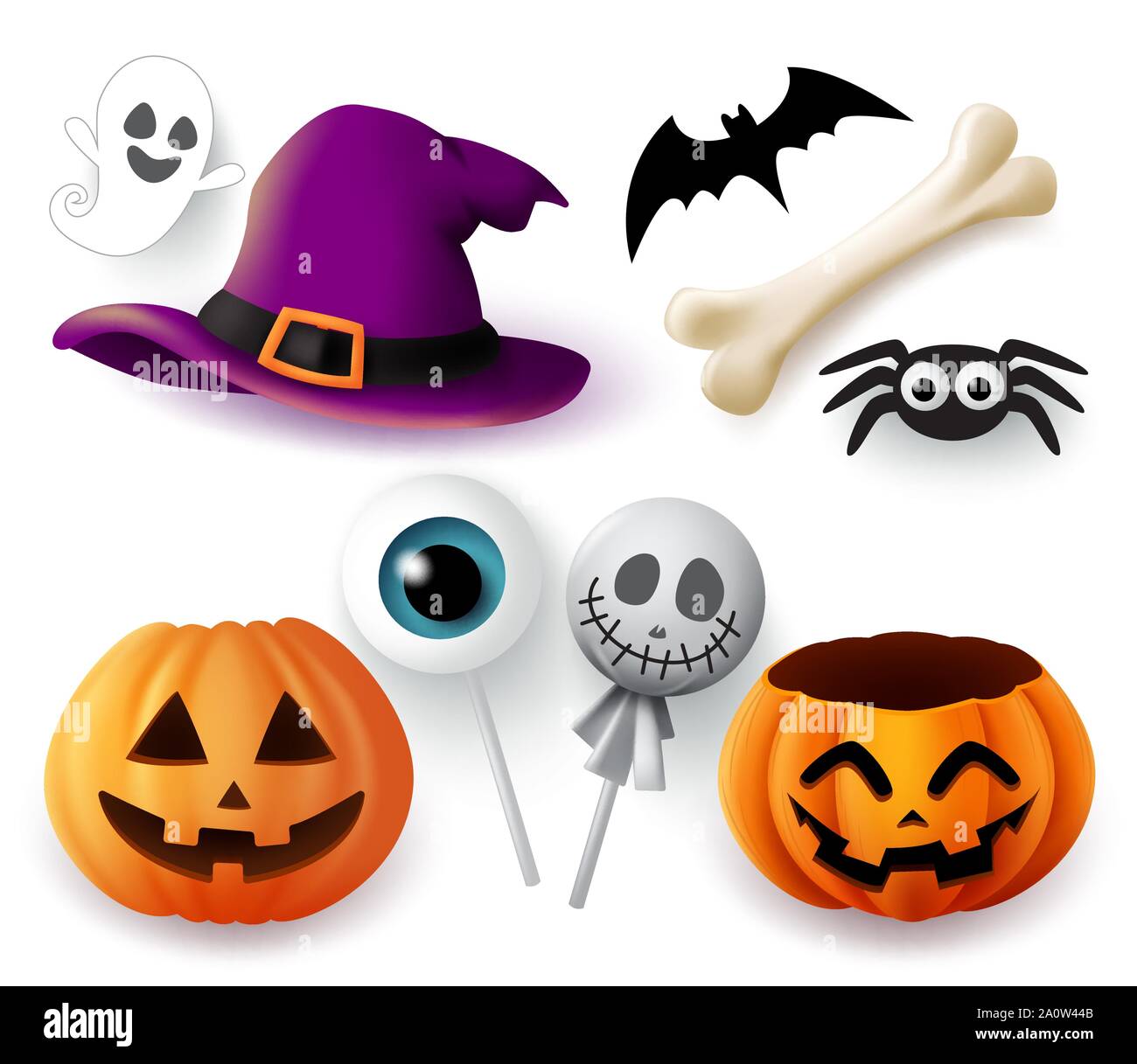 Halloween objects vector set. Halloween trick or treat elements and ...