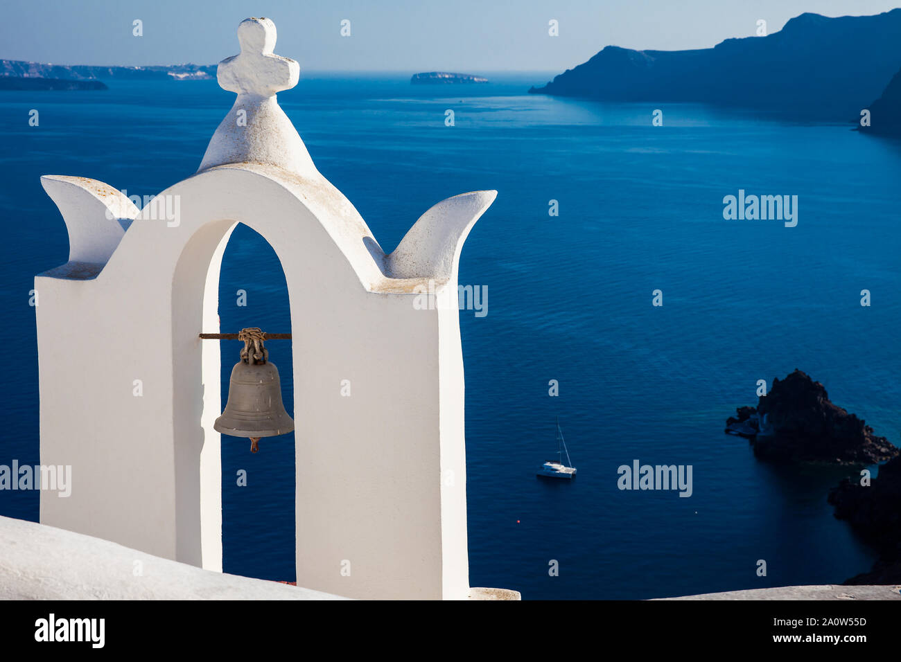 Traditional architecture of the churches of the Oia City in Santorini ...