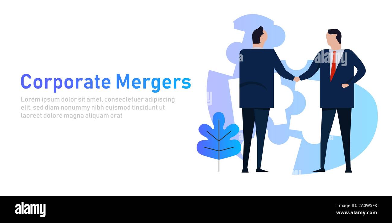 Mergers corporate and acquisitions. Two company acquisition businessman ...