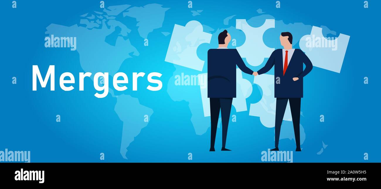 Mergers corporate and acquisitions. Two company acquisition businessman ...