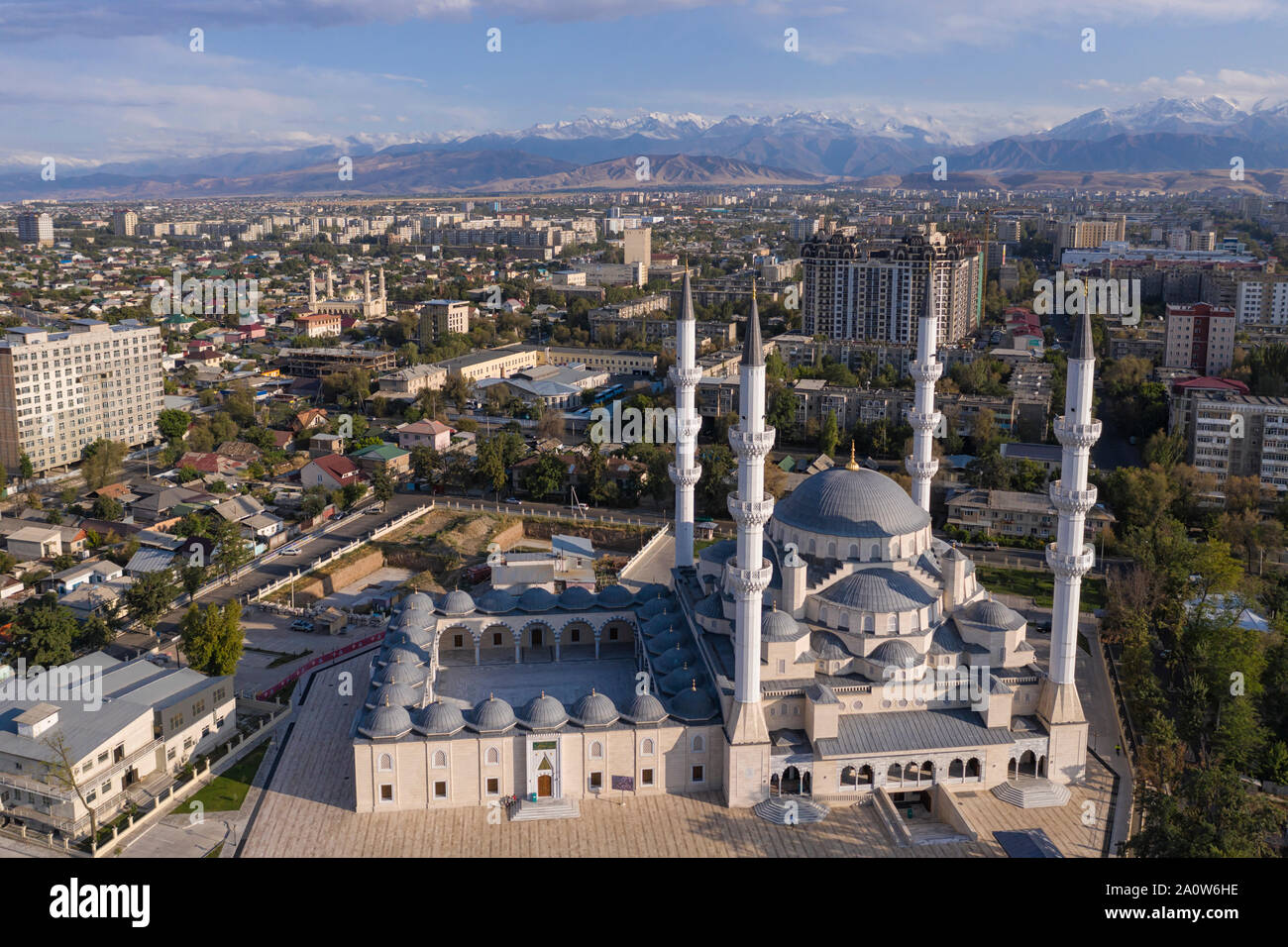 Bishkek, Kyrgyzstan - August 17, 2019: Aerial view of the new Central ...