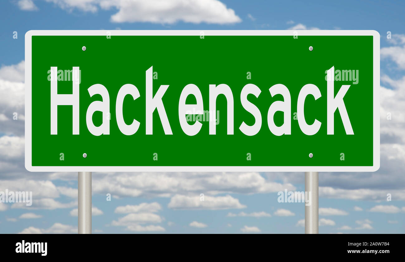 Rendering of a green road sign for Hackensack New Jersey Stock Photo ...