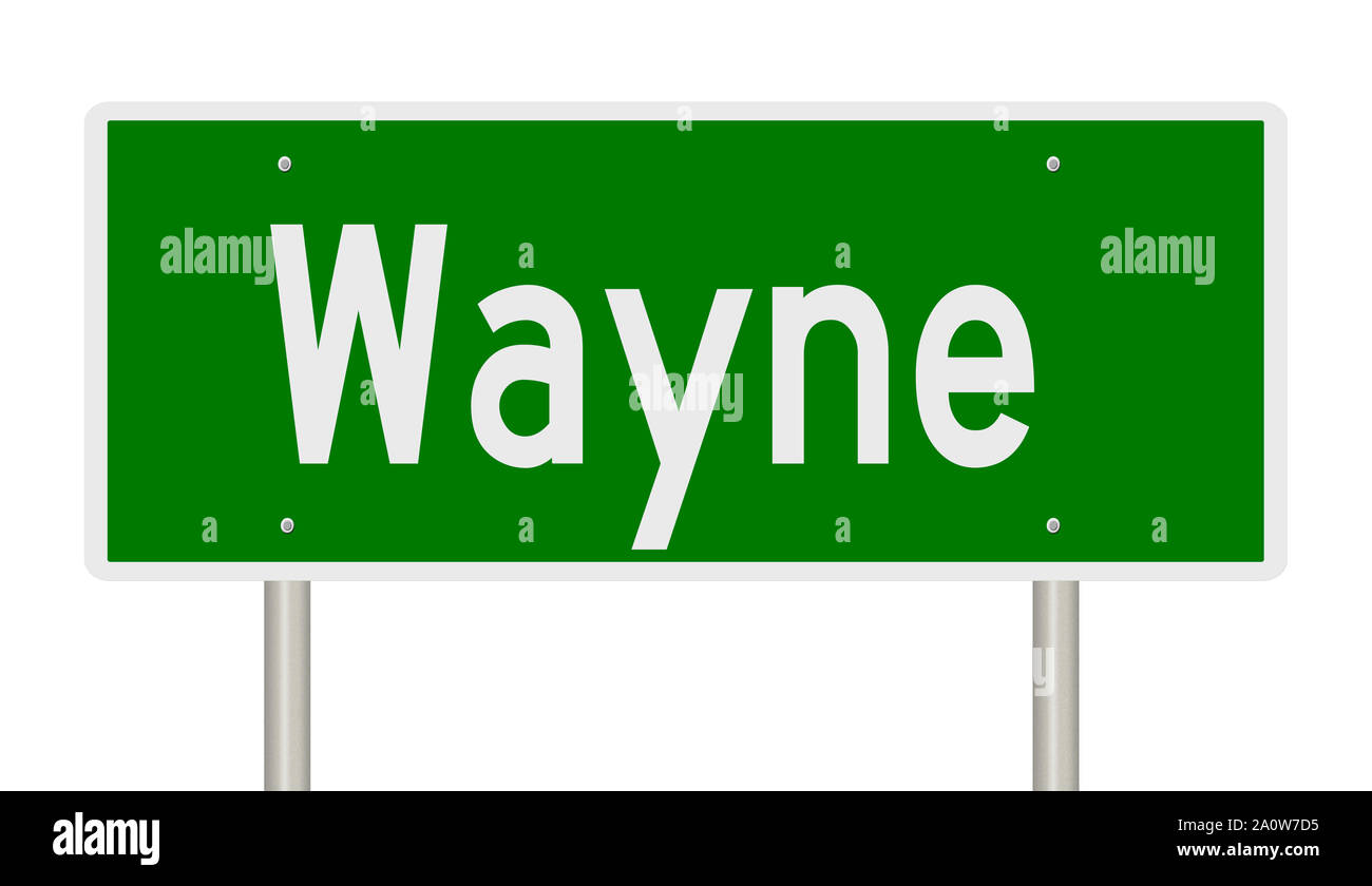 Rendering of a green road sign for Wayne Stock Photo - Alamy