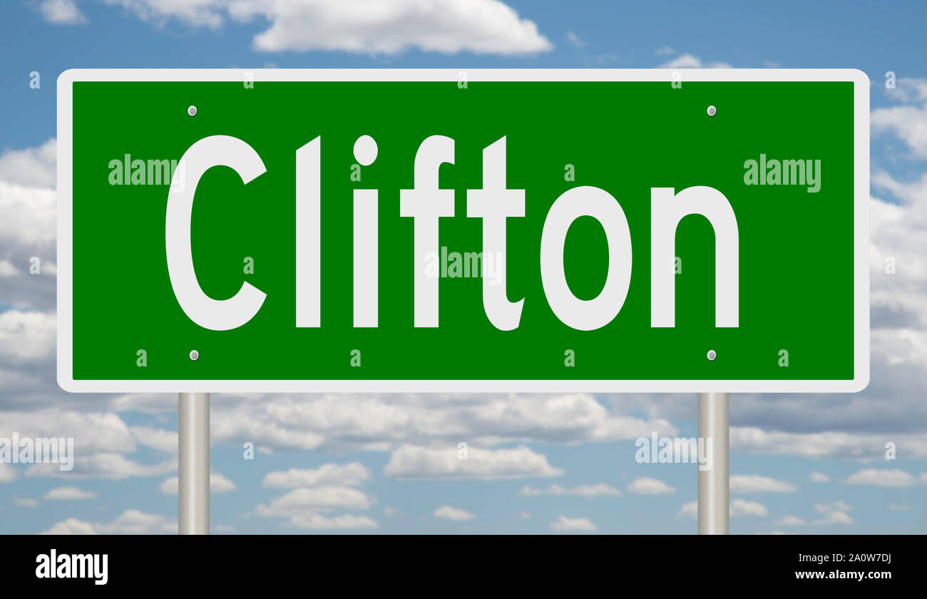 Rendering of a green road sign for Clifton New Jersey Stock Photo - Alamy