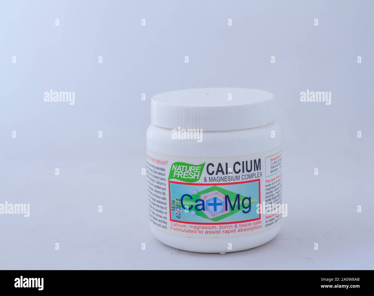 A tub of Nature Fresh Ca + Mg calcium and magnesium complex isolated on ...