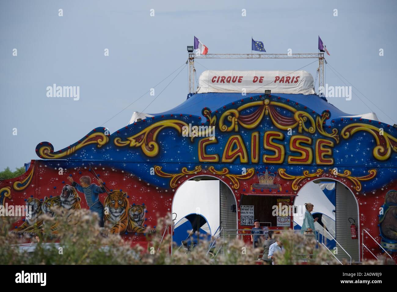 Circus: the box office and entrance to a travelling French circus and ...