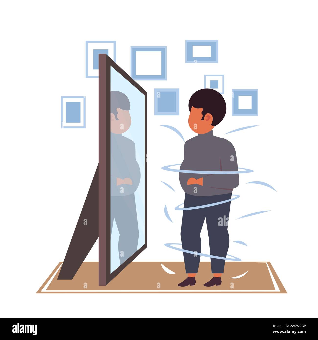 Man Looking In Mirror Sad