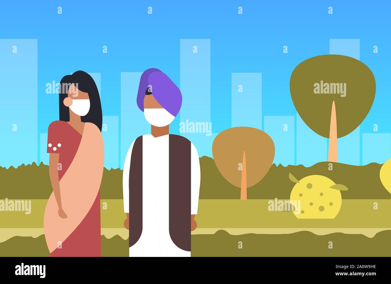 arab couple wearing face mask dirty waste toxic air pollution industry ...