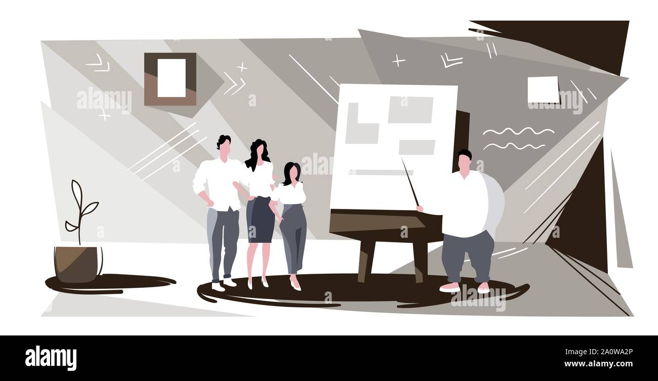businessman presenting data pointing on flip chart explaining strategy ...