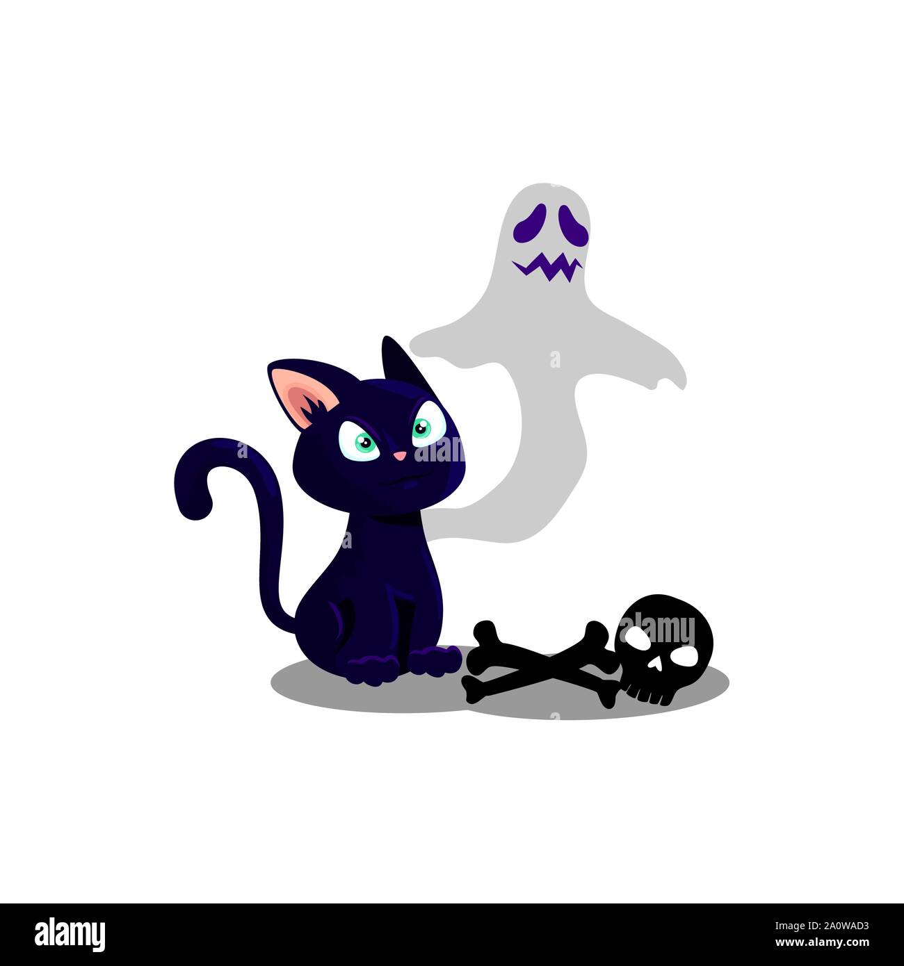halloween ghost with cat and skull Stock Vector Image & Art - Alamy