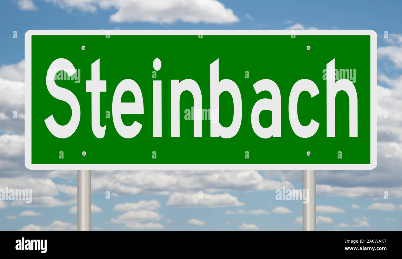 Rendering of a green road sign for Steinbach Manitoba Stock Photo - Alamy
