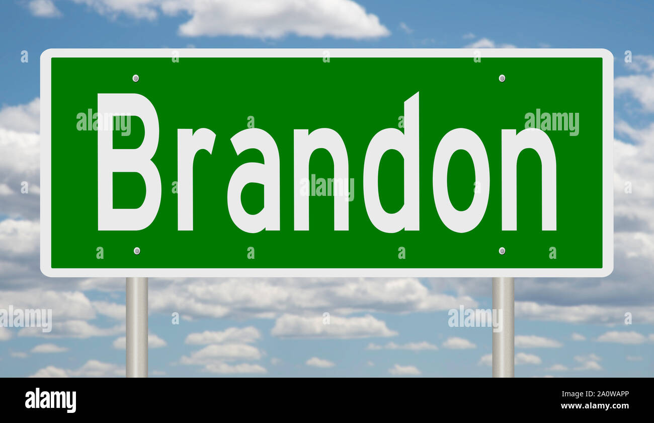 Rendering of a green road sign for Brandon Manitoba Stock Photo - Alamy
