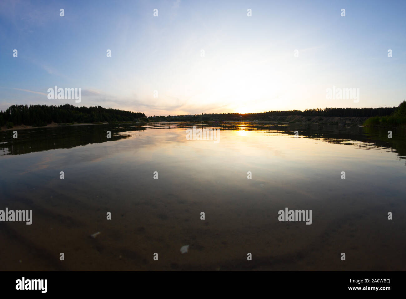 Lake in forest. Shooted with fisheye lens Stock Photo - Alamy