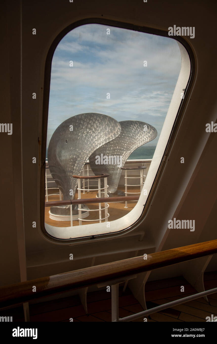 Windows of enclosed forward section of the Queen Mary 2's promenade ...