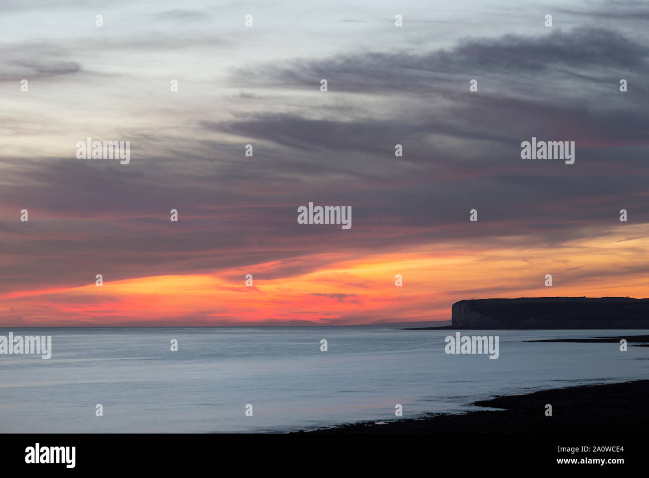 Beautiful Summer landscape sunset image of Seven Sisters chalk cliffs ...
