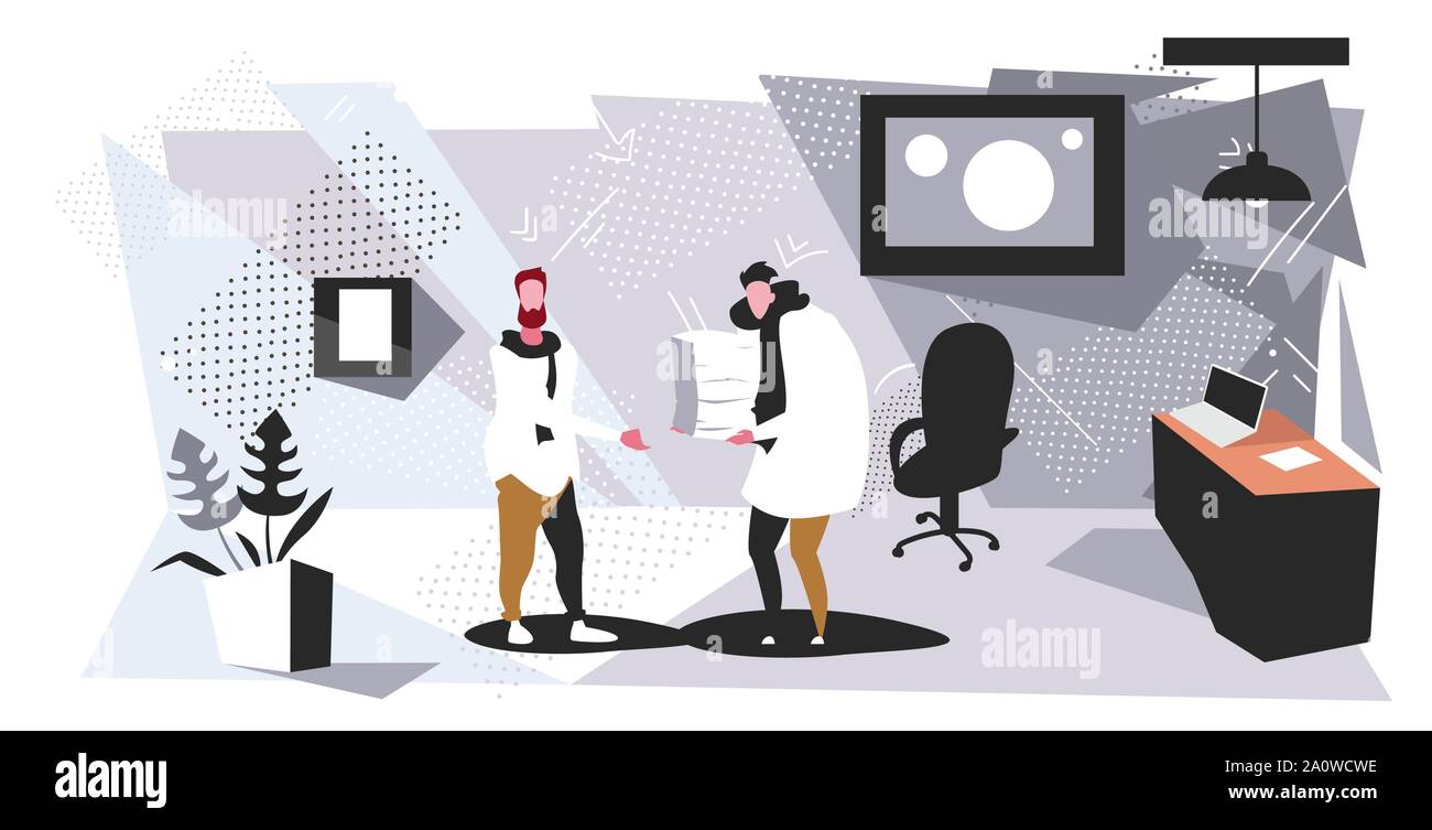 businessman boss carrying stack of paper documents to overworked ...