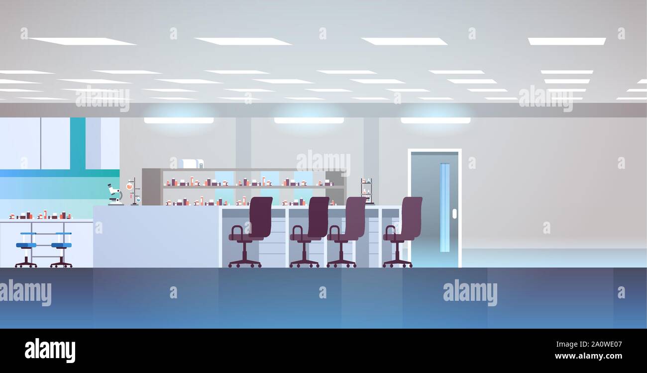 empty no people chemical research laboratory with furniture scientist ...